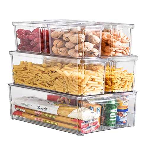 Fridge Organizers and Storage Clear, Fruit Containers for Fridge Stackable Organizers with Lid, Plastic Vegetable Refrigerator Organizer Bins, Freezer, Kitchen Organization and Storage, 7 Pcs/Set