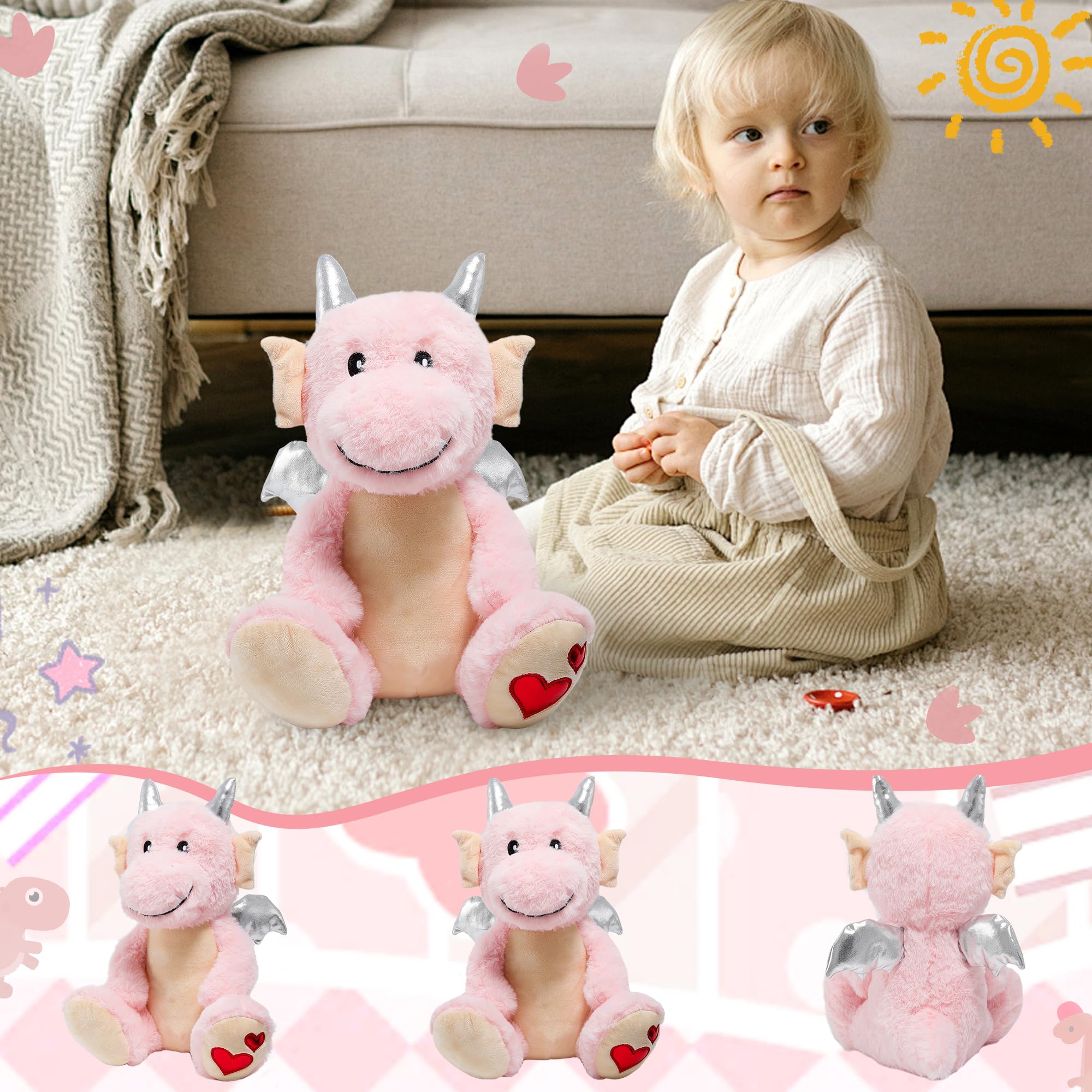 ISTATSO Dragon Plush Toys - Dragon Plushies Throw Pillow Dragon Stuffed Animal Dragon Hugging Dragon Soft Dragon Doll Gift for Kids(Pink)