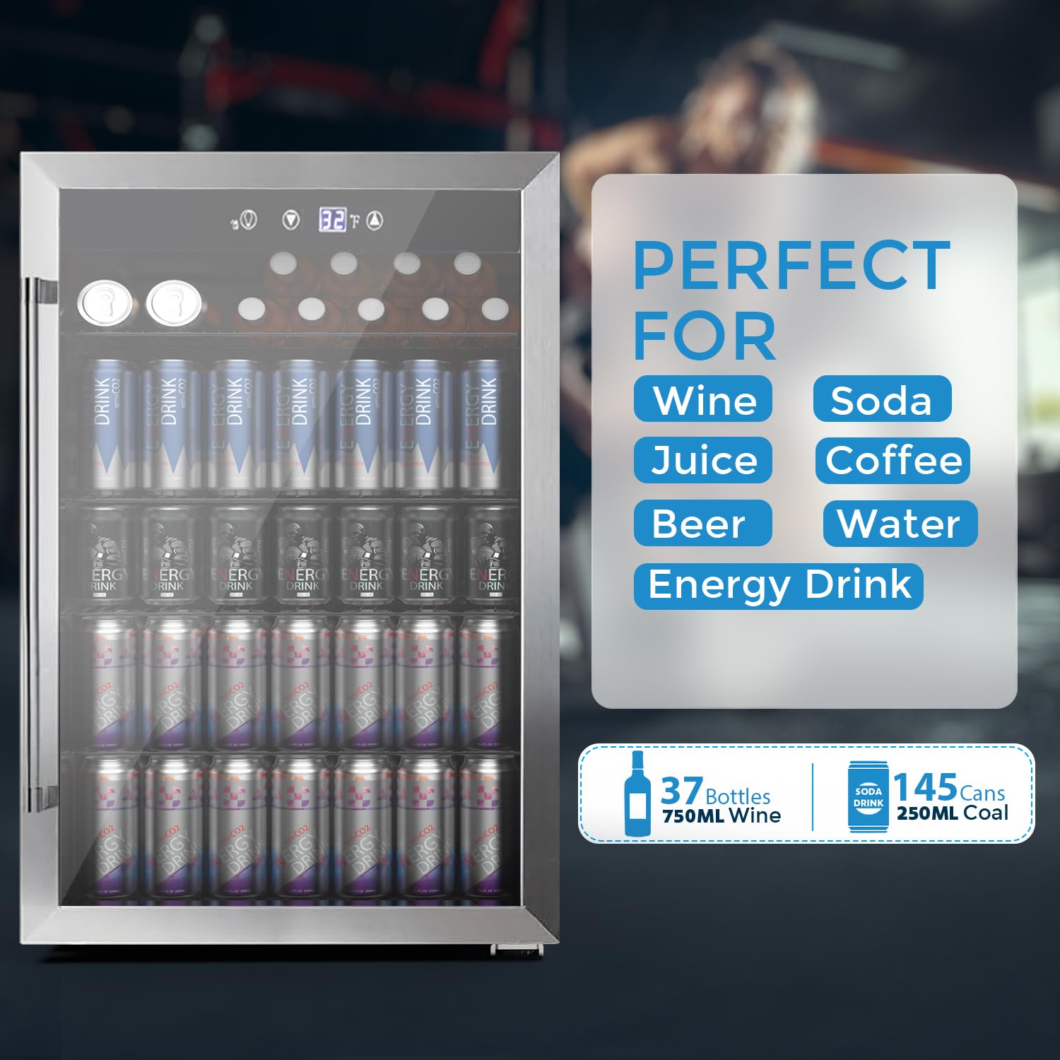 Kndko Beverage Refrigerator and Cooler, Mini Fridge 145 Can, Little Cooler, 32~61℉, Small Refrigerator with 5 Adjustable Shelves for Bar, Home Office, Bedroom, Garage, Game Room,4.5 Cu.Ft