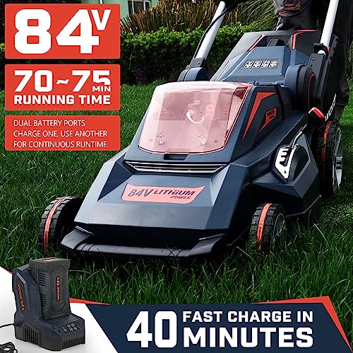 PowerMax 84-Volt Lithium Battery Self-propelled Lawn Mower Cordless Brushless Motor Smart Cut (TM) 20-Inch 70mins Running Two 2.5AH Batteries Included - M010A00