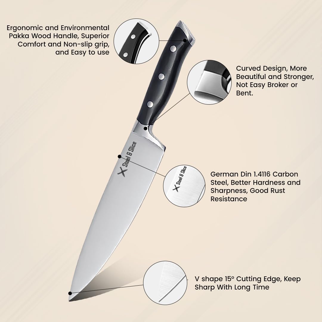 Knife Set, 19-Piece German Stainless Steel Kitchen Knife Set, Premium Knife Block Set with Knife Sharpener, Dishwasher Safe Knife Set with Block for Kitchen - 1 Year Refund Warranty