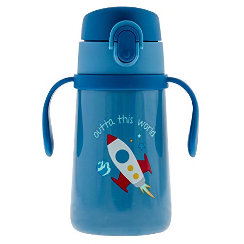 Stephen Joseph, Stainless Steel Double Wall Bottle with Handles and Weighted Straw, Training Cup, Space