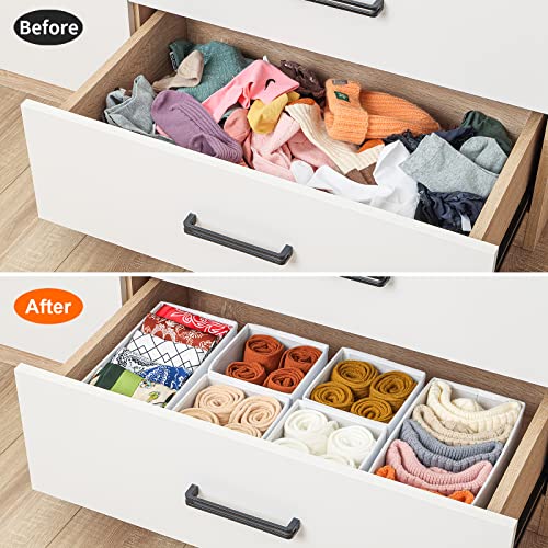 Stero 12 Pack Drawer Organizers for Clothing, Dresser Drawer Organizer Clothes, Fabric Foldable Closet Organizers and Storage Basket Bins for Clothes, Underwear, Bras, Socks (White)
