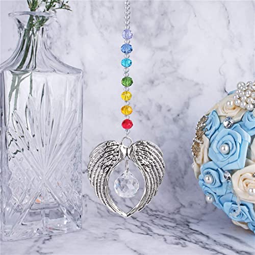 H&D HYALINE & DORA Crystal Angel Wing Pendant with Crystal Ball Hangings Suncatcher for Home Window Decor