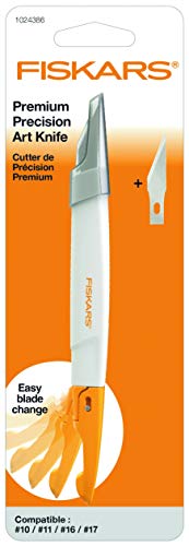 Fiskars Premium Precision Art Knife - N°11 Blade, Precision Handicraft Knife/Blade, Total Length: 15.5 cm, Incl. 1 Blade No. 11, Quality Steel/Plastic, White/Orange, 1024386