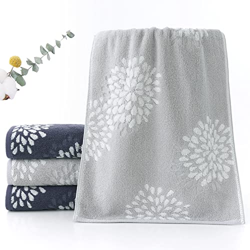 Pidada Hand Towels Set of 4 Hydrangea Floral Pattern 100% Cotton Absorbent Soft Decorative Towel for Bathroom (Light Grey)