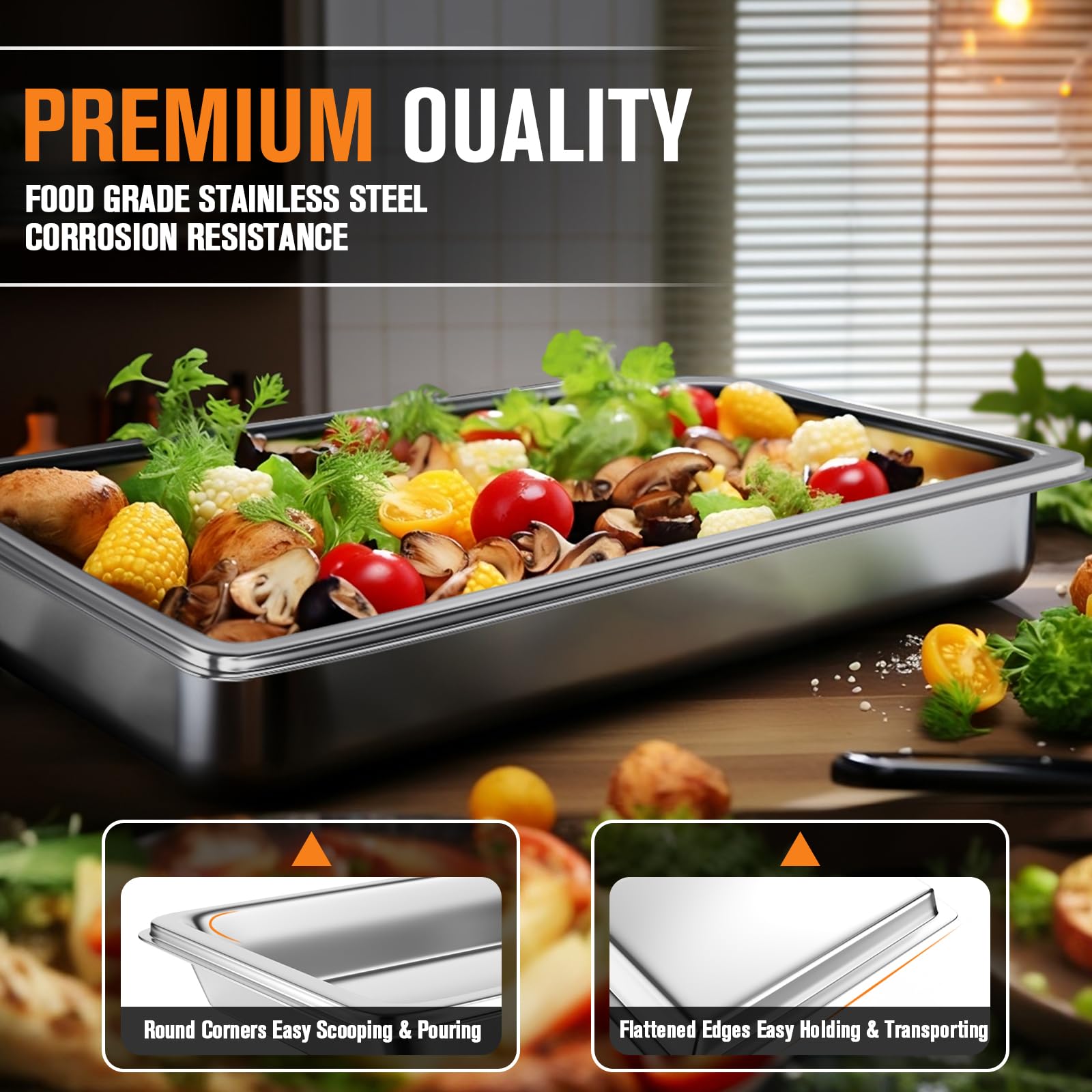 IVONNEY Hotel Pan Steam Table Pans Full Size 2.5 Inch Deep Stainless Steel Pan, Commercial Food Pans for Restaurant, Catering Supplies - Chafing Pans, Catering Pans, Buffet Pans (6 Pack, 1/1 Size)