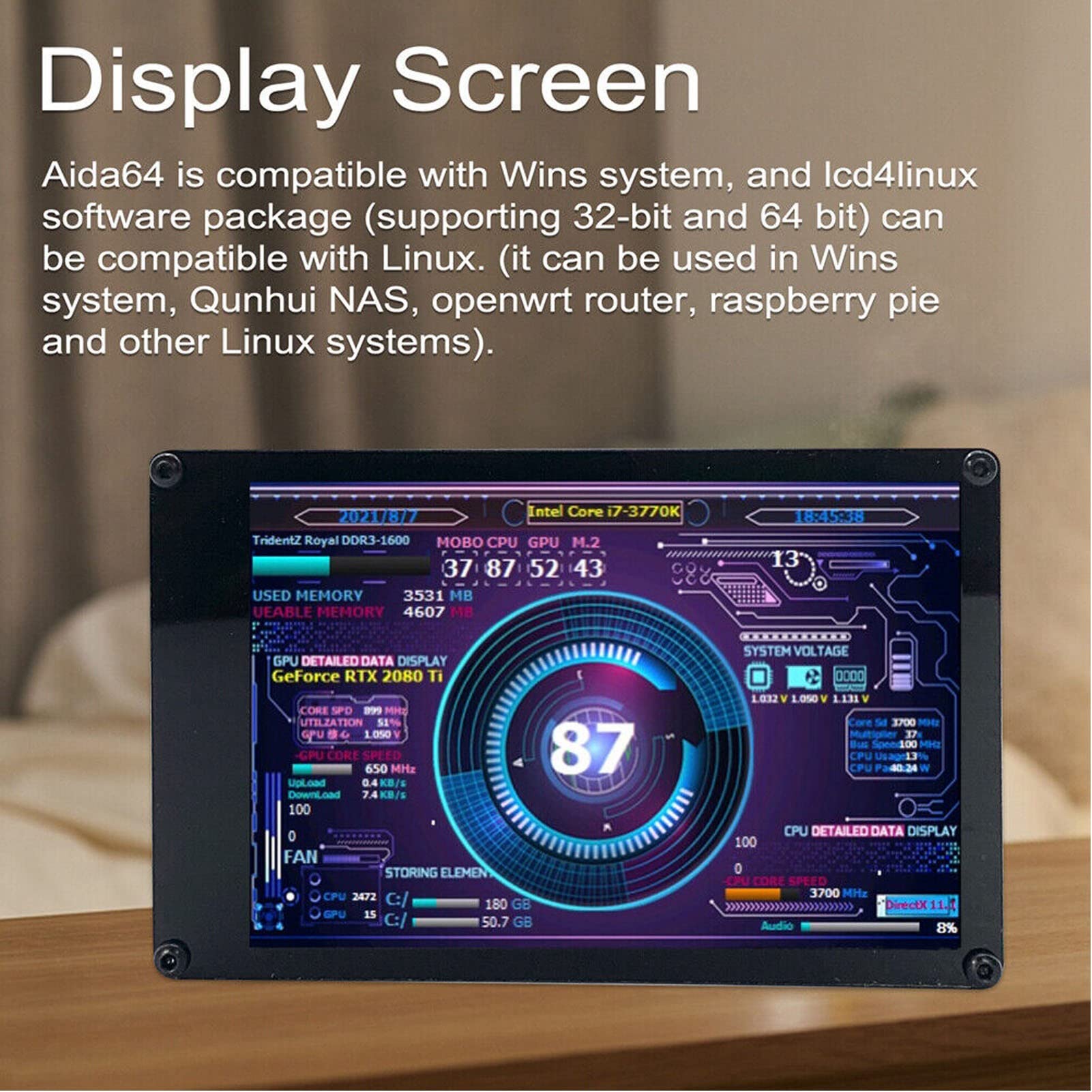 Fabul PC Sensor Panel Display, Computer Temp Monitor Energy Saving Multi System Support for Linux