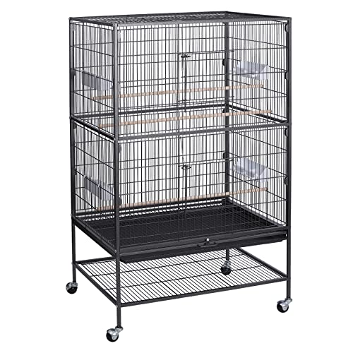 SUPER DEAL 52 Inch Rolling Bird Cage Large Wrought Iron Cage for Cockatiel Sun Conure Parakeet Finch Budgie Lovebird Canary Medium Pet House with Rolling Stand & Storage Shelf