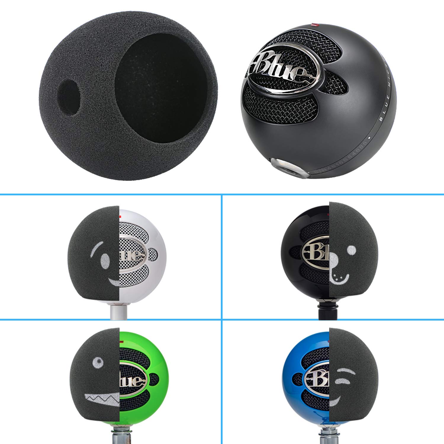 YOUSHARES Blue Snowball Pop Filter - Customizing Microphone Windscreen Foam Cover for Improve Blue Snowball iCE Mic Audio Quality (Mouth)