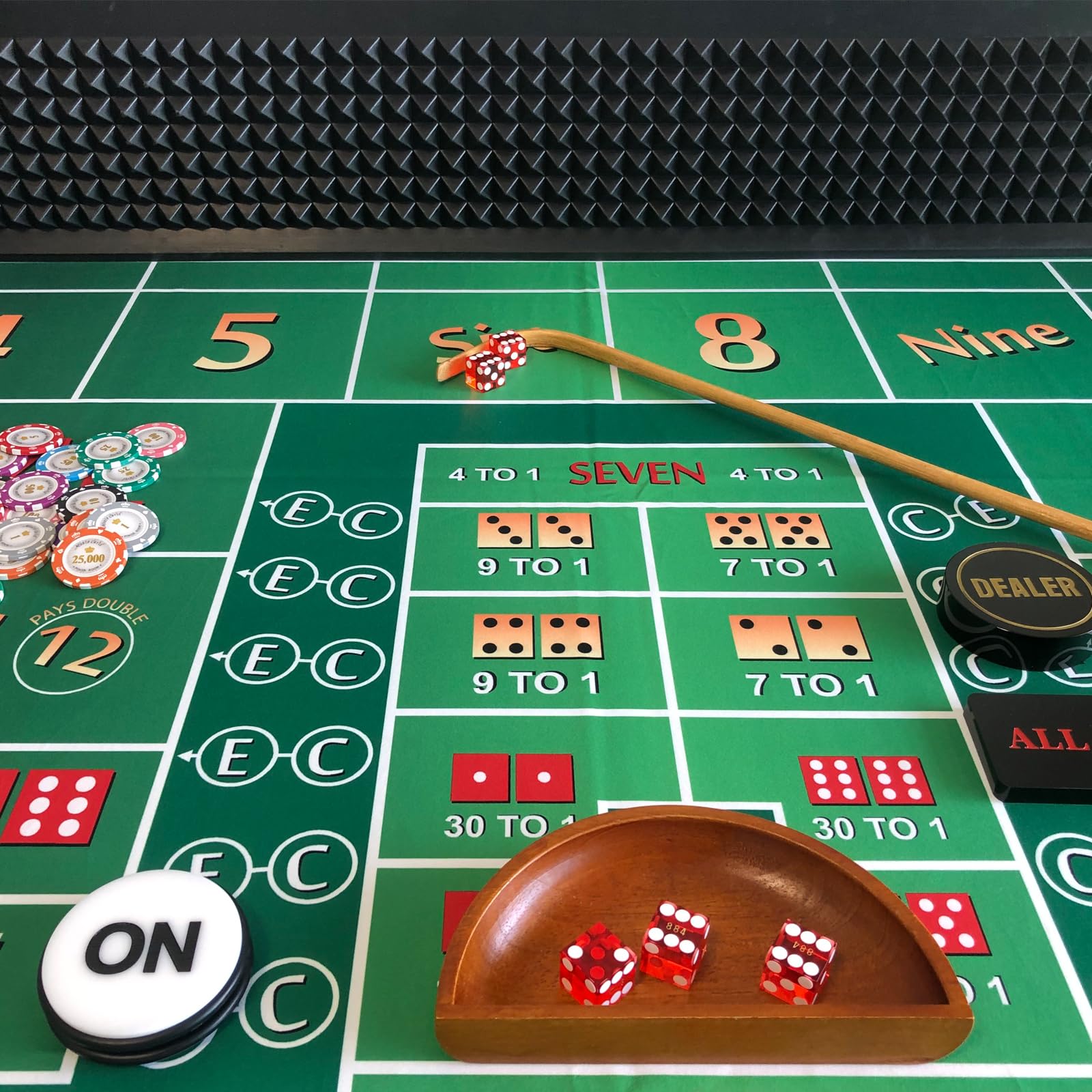 Yuanhe Craps Table Top Set - Diamond Pyramid Rubber Bumper Felt Wall,48"x11" Black Backboard,Great for Casinos Crap Dice Games and Poker Nights