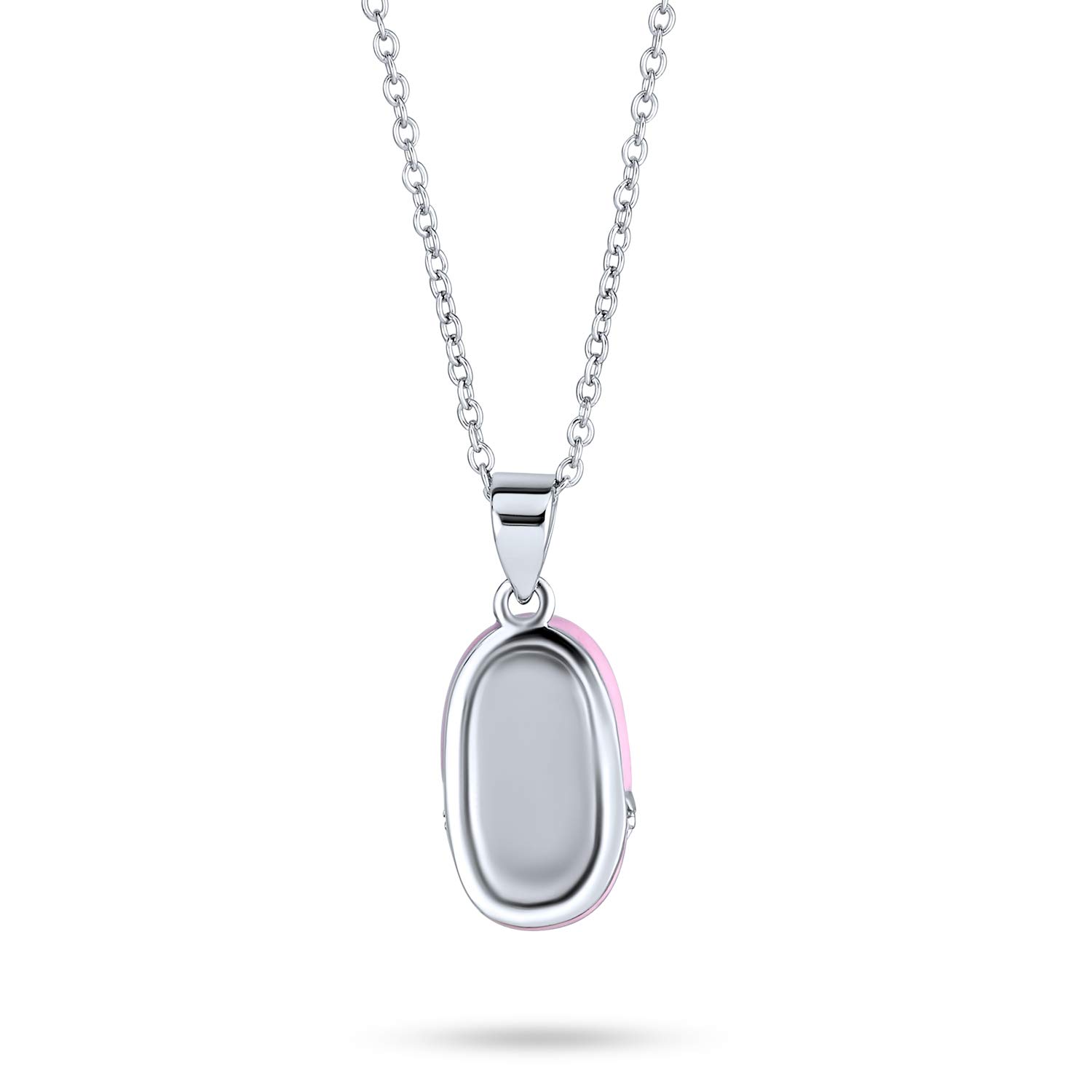 Charm Baby Shoe Pendant Necklace Gift For New Mother Women Pink Enamel Bow Engravable CZ Accent .925 Sterling Silver Custom Engraved
