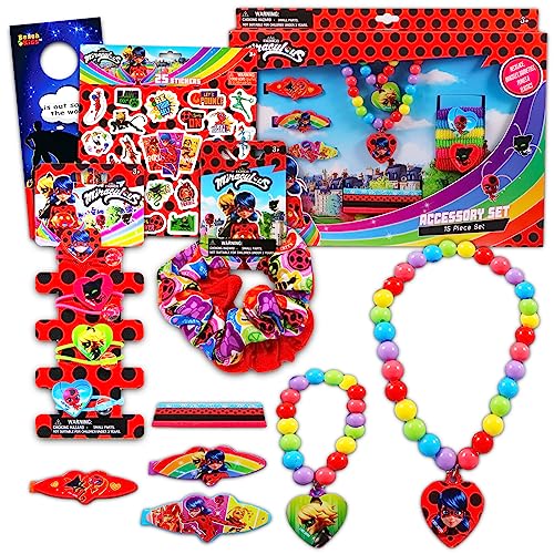 Miraculous Ladybug Hair Accessories Set - Bundle with Miraculous Ladybug Hair Scrunchies, Ponytail Holders, Hair Clips, and More (Toddler Accessories for Girls)