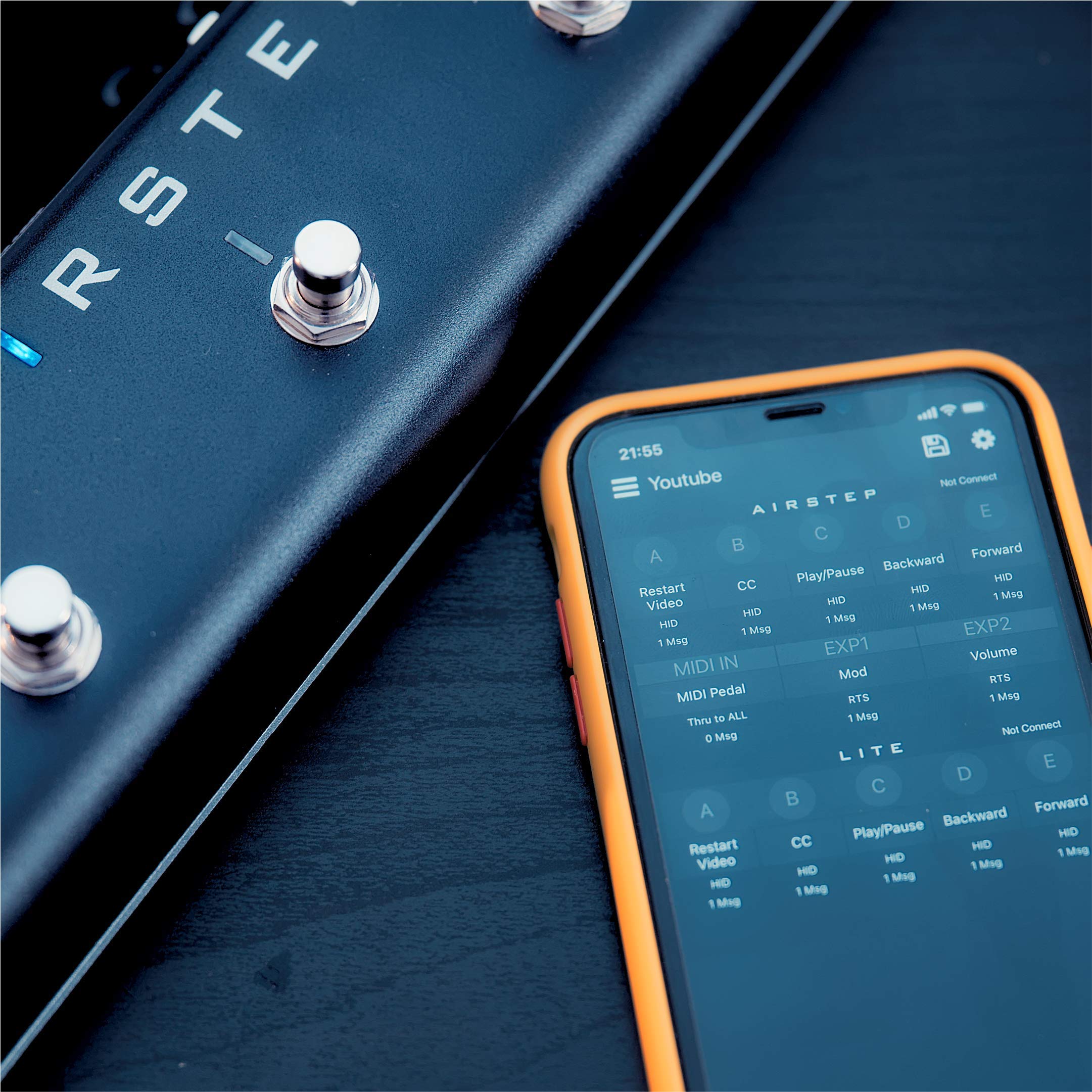 XSONIC Airstep Smart Multi Controller with MIDI, HID, 5 Footswitch, 2 Expression Pedal In, 300H Playtime, Support HX Stomp, Quad Cortex, DAW, Plugin, Youtube Video, Page, Atem, Hands Free Controller