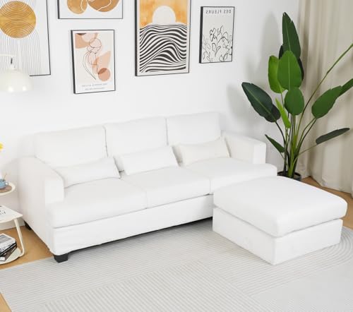 Kikihuose Modular Sectional Sofa Couch, L Shaped Couch with Storage Ottoman, Convertible Sofa with Chaise, Modern 3 Seater Comfy Couch for Living Room, Apartment, Small Space, White