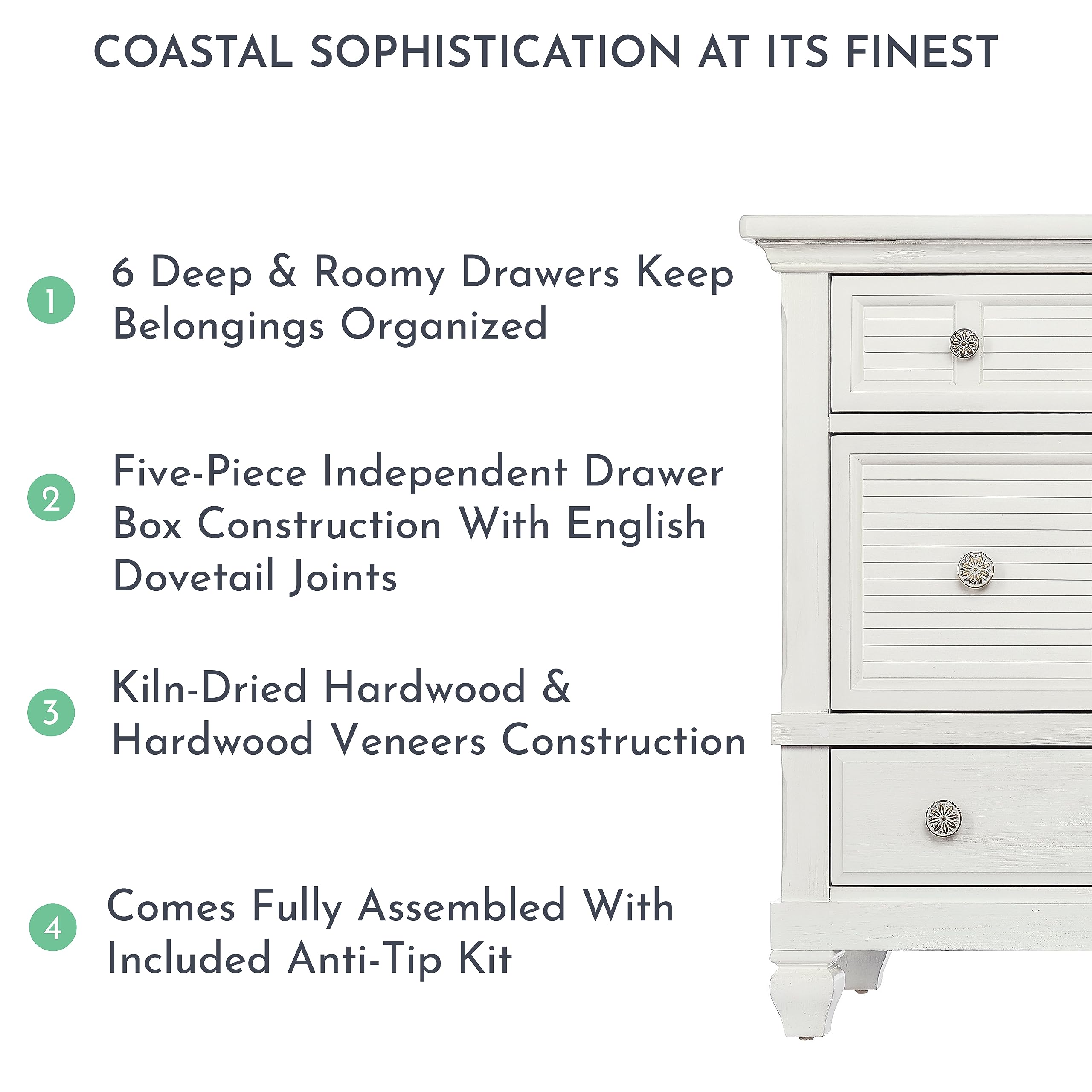 Evolur Weathered White Cape May Double Dresser