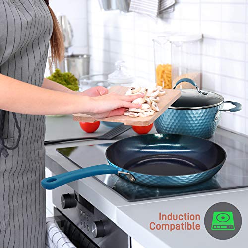 NutriChef Nonstick Cookware Excilon | Home Kitchen Ware Pots & Pan Set with Saucepan, Frying Pans, Cooking Pots, Lids, Utensil PTFE/PFOA/PFOS Free, 11 Pcs, Royal Blue