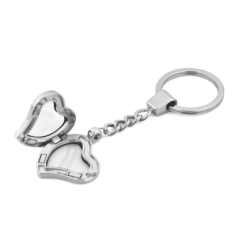 Charmed Craft 30mm Floating Charm Living Memory Lockets Keychain Magnetic Glass Key Ring Jewelry (Heart Crystal)