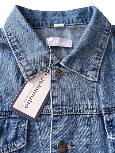 Jofemuho Womens Classic Long Jean Jacket Plus Size Loose Long Sleeve Button Down Denim Jacket Trench Coat Blue 3XL