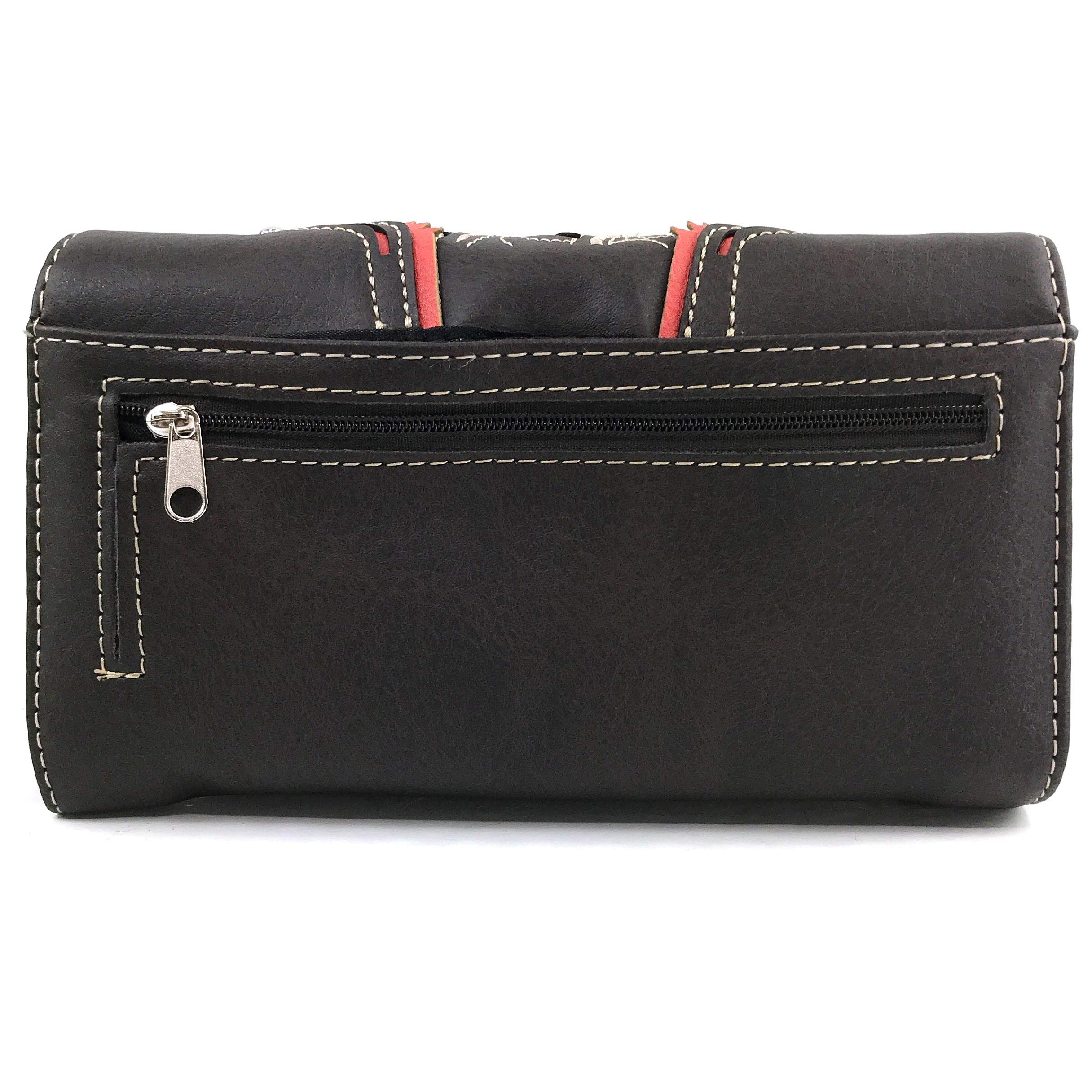 Zelris Design Western Country Cross Autumn Floral Crossbody Trifold Strap Wallet (Black)