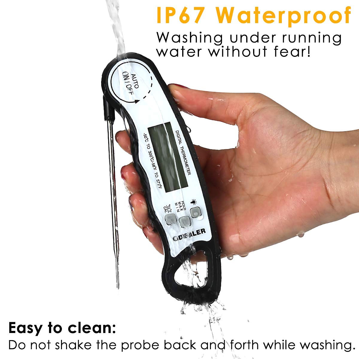 GDEALER Meat Thermometer Digital Instant Read Thermometer Ultra-Fast Cooking Food Thermometer with 4.6β Folding Probe Calibration Function for Kitchen Milk Candy, BBQ Grill, Smokers (Black)