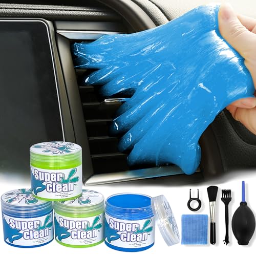 Fesciory 4 Pack Keyboard Cleaner, Dust Cleaning Gel with 5 Keyboard Cleaning Kit, Universal Car Cleaning Gel for Car Vent, Detailing Cleaning Gel Putty for Car Dash, Printers, Calculators, Speakers