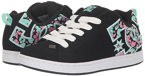DC Women's Court Graffik Low Shoe Skate, Black/Crazy Pink/Turquoise, 9.5