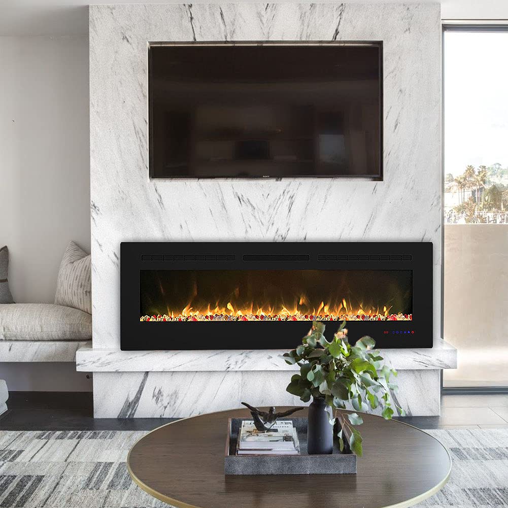 Cheerway 42 inch Electric Fireplace with Heater, Wall Mounted & Recessed Electric Fireplace Insert, Linear Wall Fireplace w/Thermostat, 13×13 Flame Color, Remote & Touch Control w/Timer, 750W/1500W