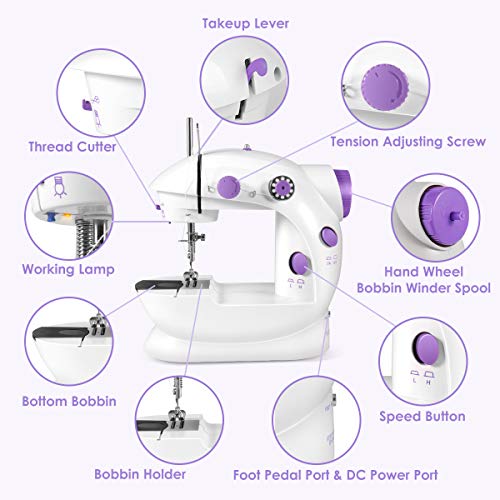 Portable Sewing Machine with Extension Table and Light,Mini Sewing Machine with Upgraded,Two Threads Double Speed Double Switches,Electric Sewing Machine Easy to Use for Kids,Beginners and DIY