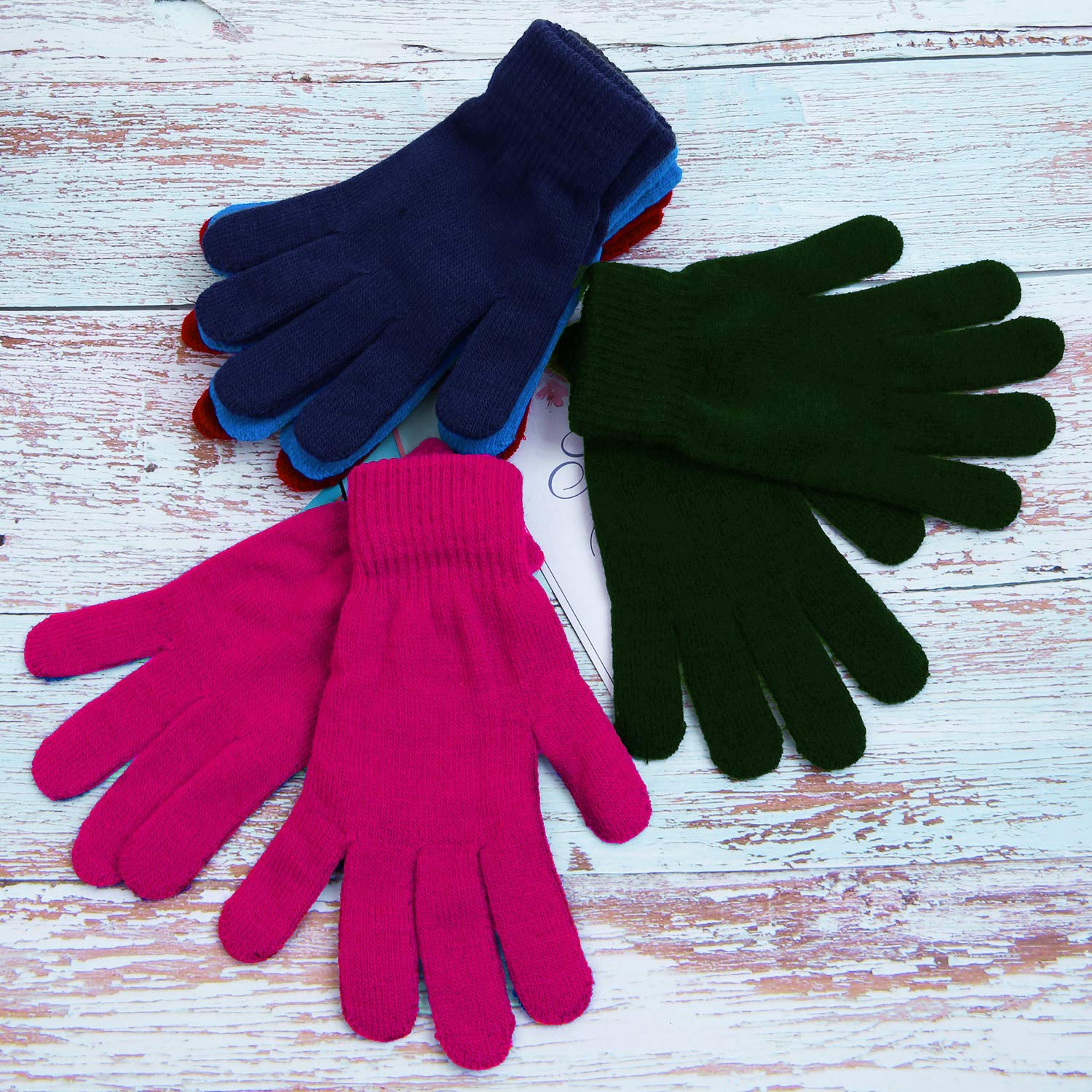 Cooraby 12 Pairs Winter Knitted Magic Gloves Stretchy Full Fingers Gloves for Men, Women or Teens (Medium, Mixed Colors B)