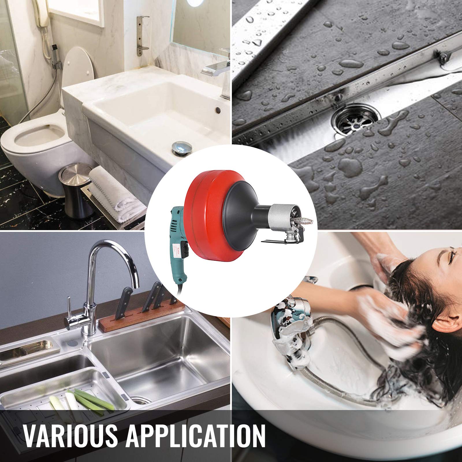 VEVOR 26FTx1/3Inch Electric Drain Auger, Plumbing Snake Drain Clog Remover Tools, Drain Cleaner Machine for Toilet, Sewer, Bathroom, Sink and Shower