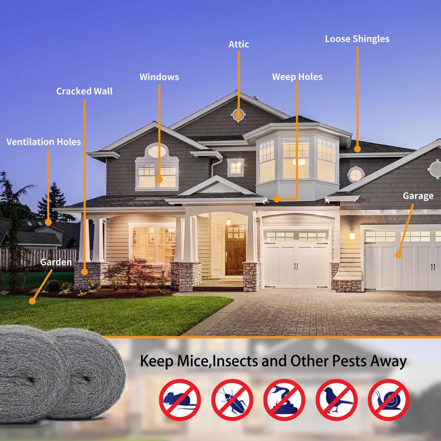 IUYPKQ Steel Wool for Mice Control - 2 Pack of 3×10Ft Steel Wool, Gap Filter for House & Garage - Keep Mice Away from Holes,Siding,Pipeline,Vents in Garden, House, 7.04oz (2, 100g)