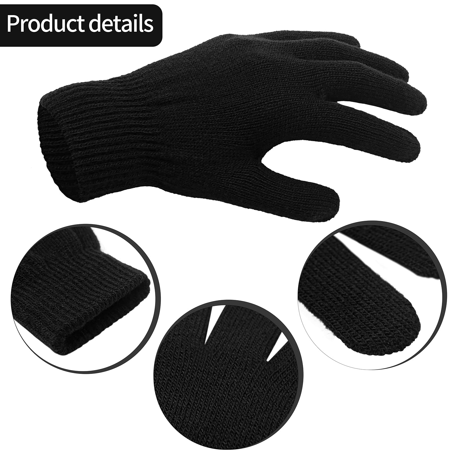 Cooraby 2 Pairs Winter Magic Gloves Classic Knit Warm Gloves Accessories for Man, Woman or Teens (Black, Large)