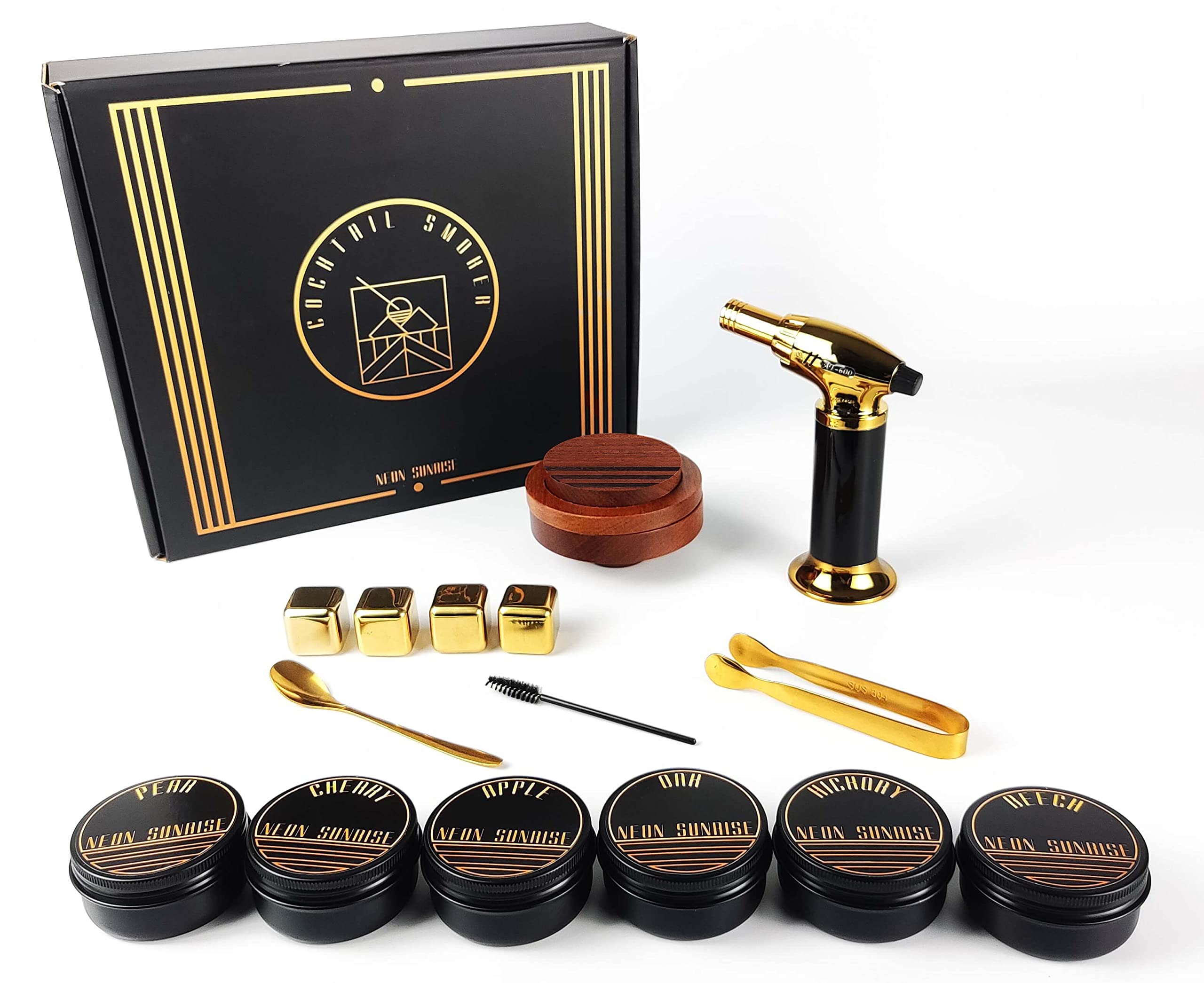 Cocktail Smoker Kit with Torch | 6 Flavors Wood Chips | Bourbon, Whiskey Smoker Infuser Kit, Old Fashioned Drink Smoker Kit, Birthday Bourbon Whiskey Gifts for Men, Dad, Husband
