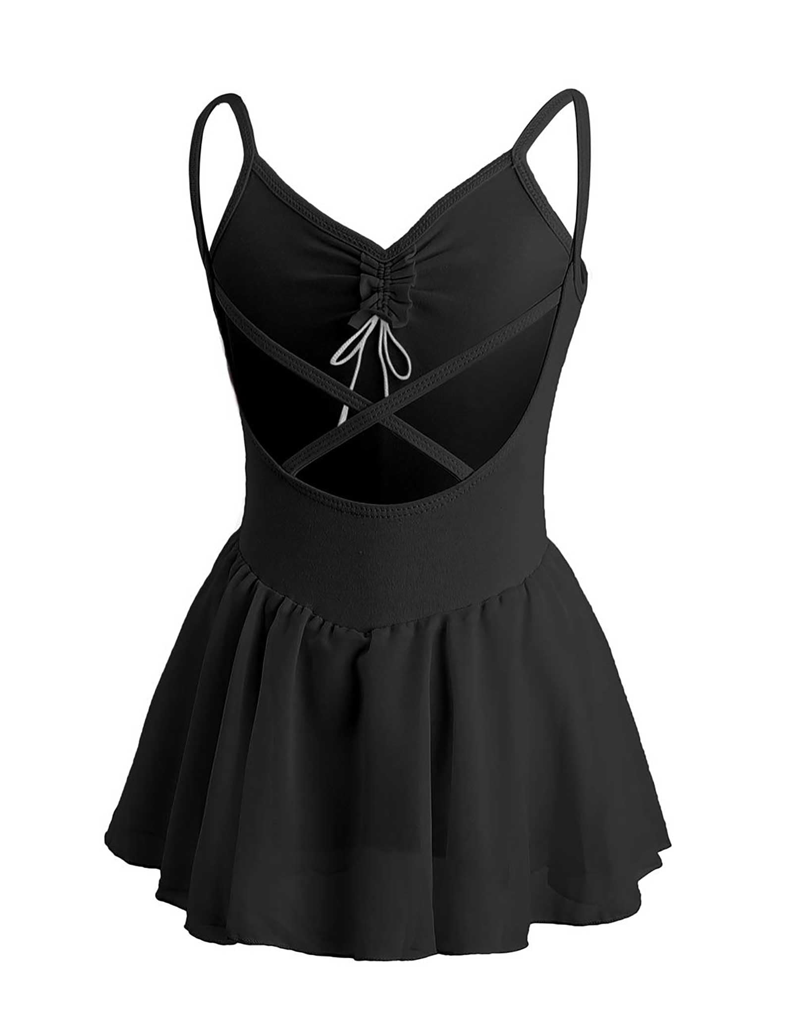 Daydance Black Dance Leotards for Girls, Short Sleeve Camisole Ballet Dress