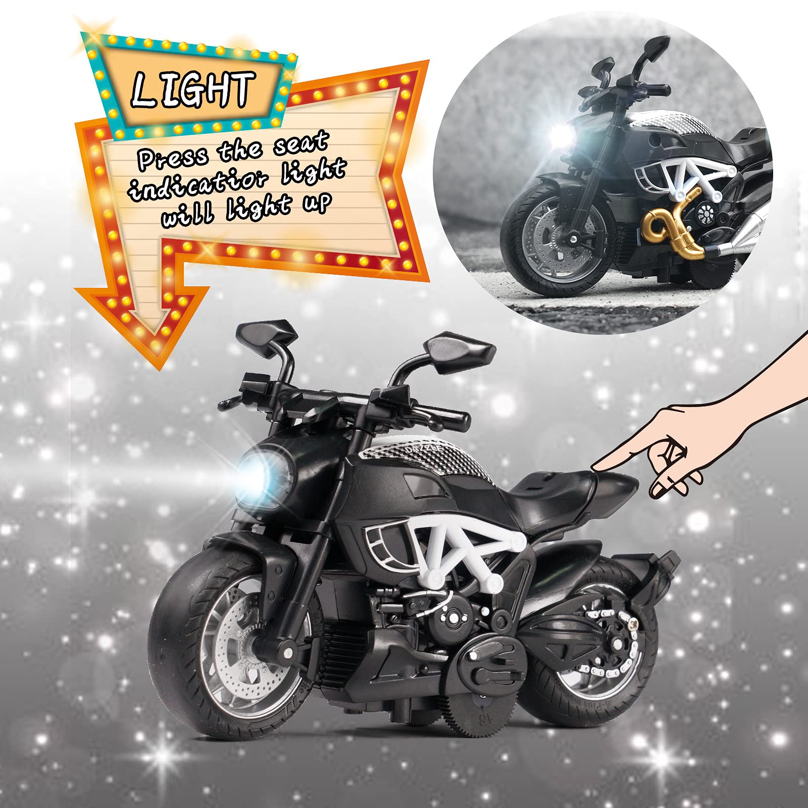 YA LE MING Motorcycle Toy for Boys - Pull Back Motorcycle Toys with Light and Music Toys Motorcycle Model,The Best Gift for Children,Toy Motorcycle for Kids 3-9 (White)