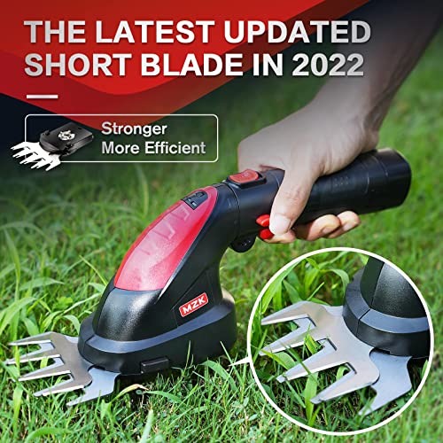 MZK 7.2V Cordless Grass Shear & Hedge Trimmer - 2-in-1 Electric Shrub Trimmer/Handheld Hedge Cutter/Grass Trimmer/Hedge Clipper with Removable Battery and Charger