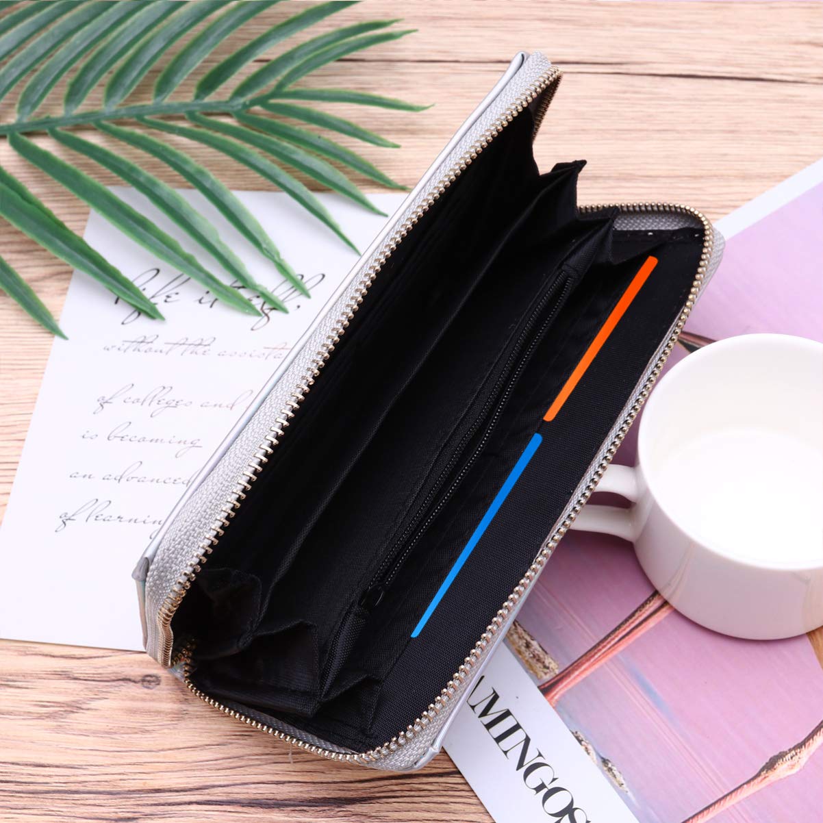 VALICLUD Holographic Zipper Long Wallet Purse Iridescent Rainbow Card Cell Phone Holder Slim Long Pouch for Women
