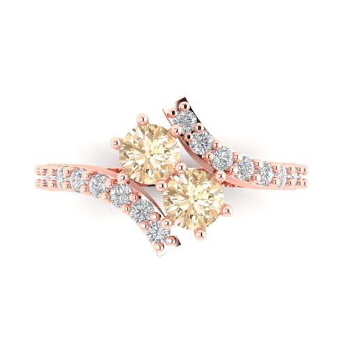 Clara Pucci 1.98 ct Round Cut 2 stone Solitaire Natural Brown Morganite Engagement Promise Anniversary Bridal Ring 18K Rose Gold 10.5