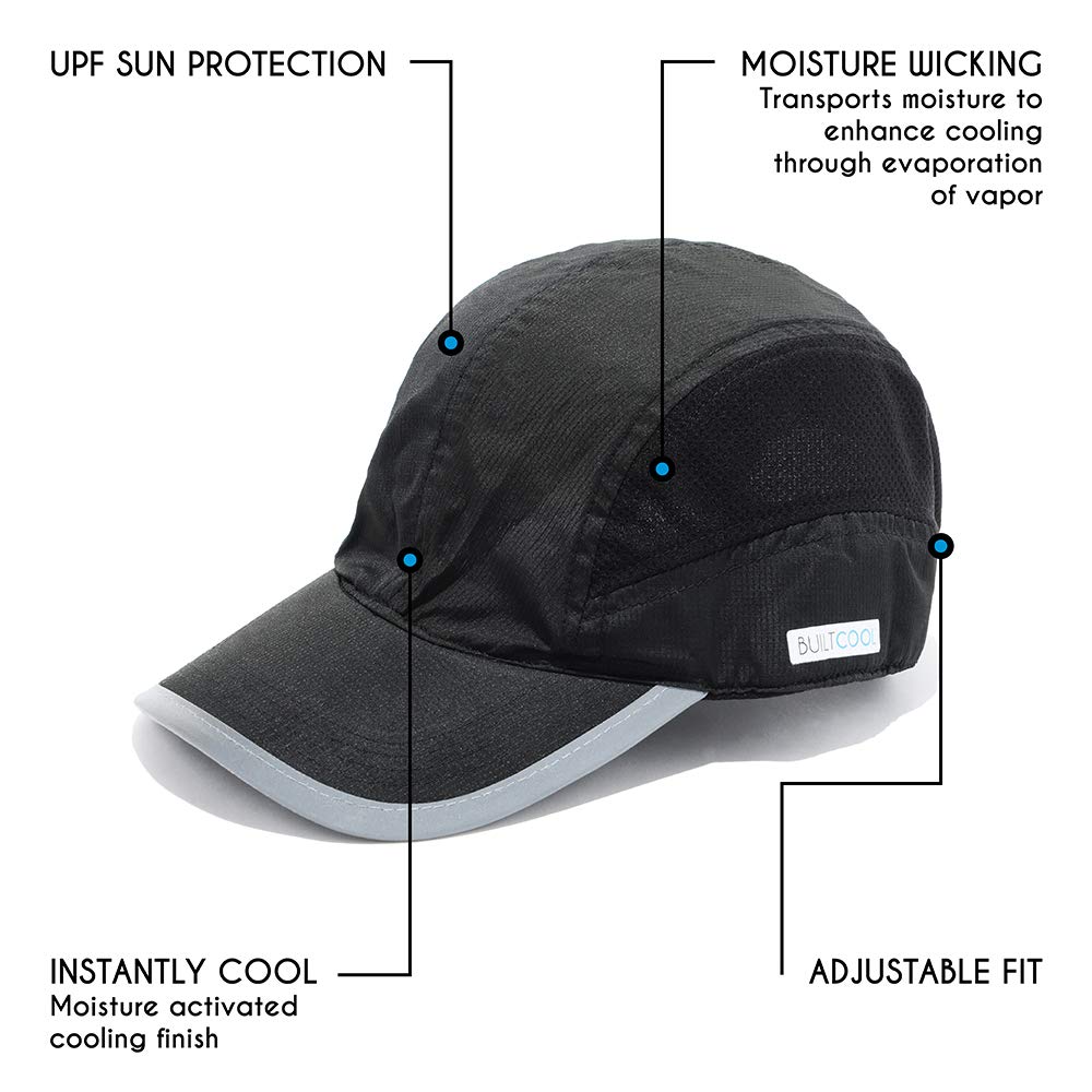 BUILTCOOL Adult Cooling Baseball Hat β Men & Women Moisture Wicking, Mesh Back, Lightweight, Performance Ball Cap for Fishing, Hiking, Kayaking, Golf, One Size, Black