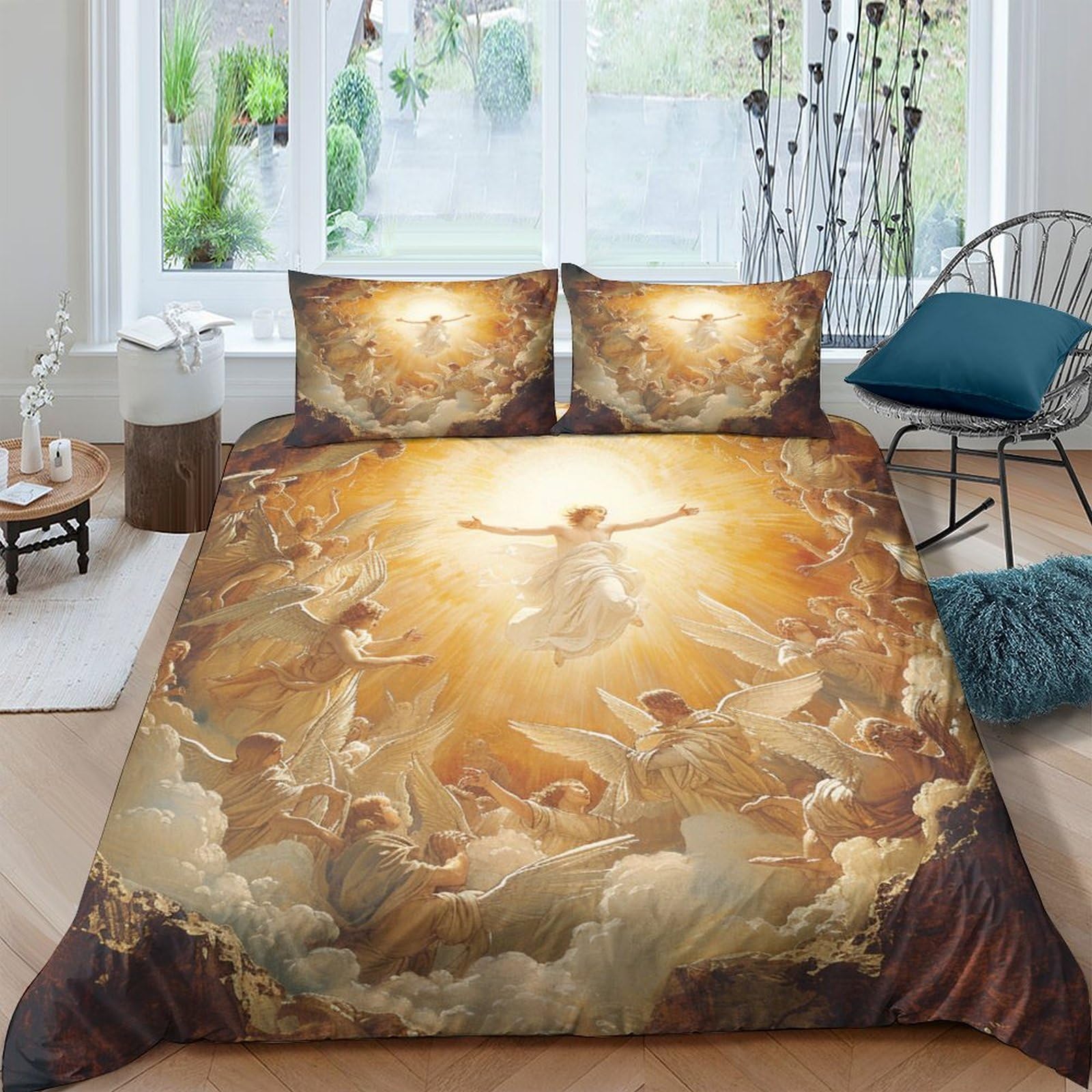 EVMILA Jesus Bedding Set Quilt Cover 3D Printed Duvet Cover Comforter Covers for Childrens and Adults 3 Pieces Microfiber with Pillowcases with Zipper Closure Queen(228x228cm), Style-7
