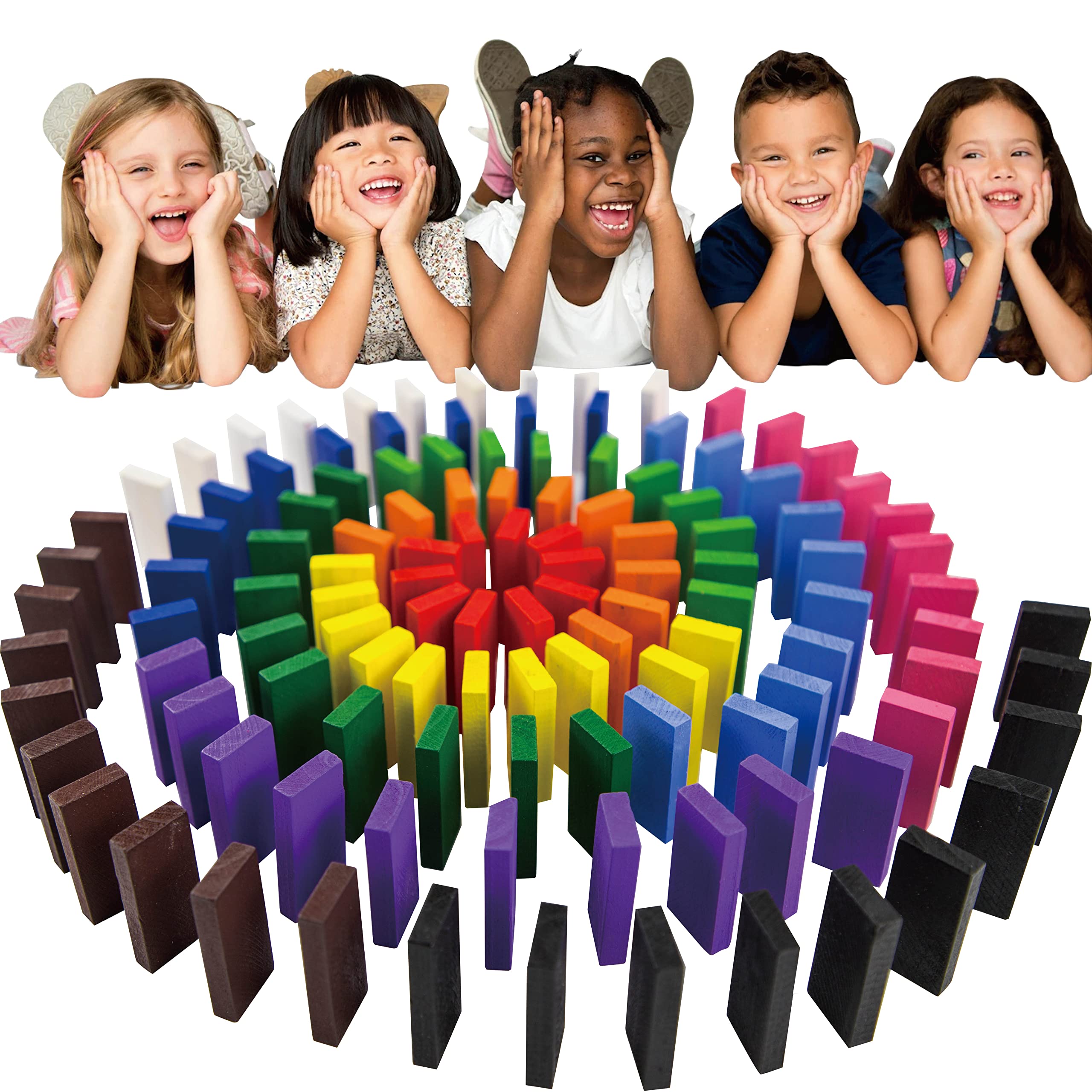 Evmark Toys & Games 120 Piece Wooden Colorful Dominoes Blocks - Bulk Tiles for Building, Stacking, Tumbling, Educational Toy