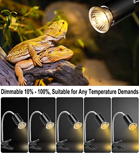 Rnyloas Reptile Heat Lamp 360° Rotatable, Reptile Basking Lamp with Dimmable Switch, 2 Pack Full Spectrum 25W & 50W UVA UVB Bulb for Aquarium, Reptiles,Lizard, Turtle, Snake