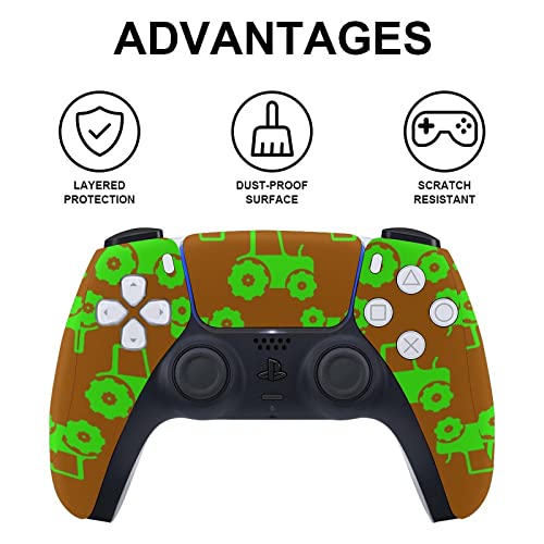 Green Tractor on Brown Full Protective Skin Cover Design Wrap Decal Sticker Compatible with PS5 Digital Edition Console and Controller