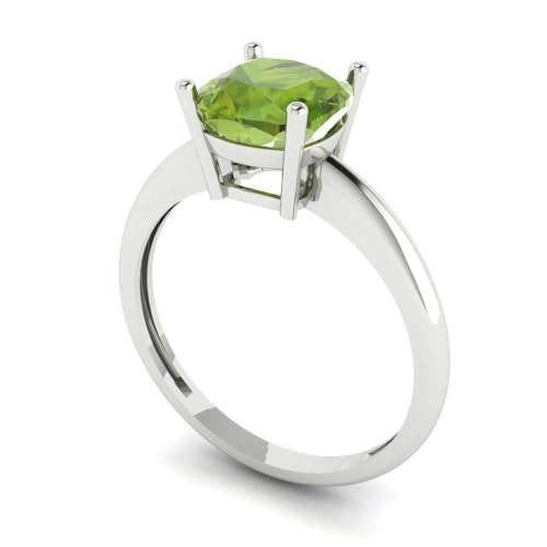 Clara Pucci 2.0 ct Cushion Cut Solitaire Natural Peridot Engagement Wedding Bridal Promise Anniversary Ring 18K White Gold Size 4.5