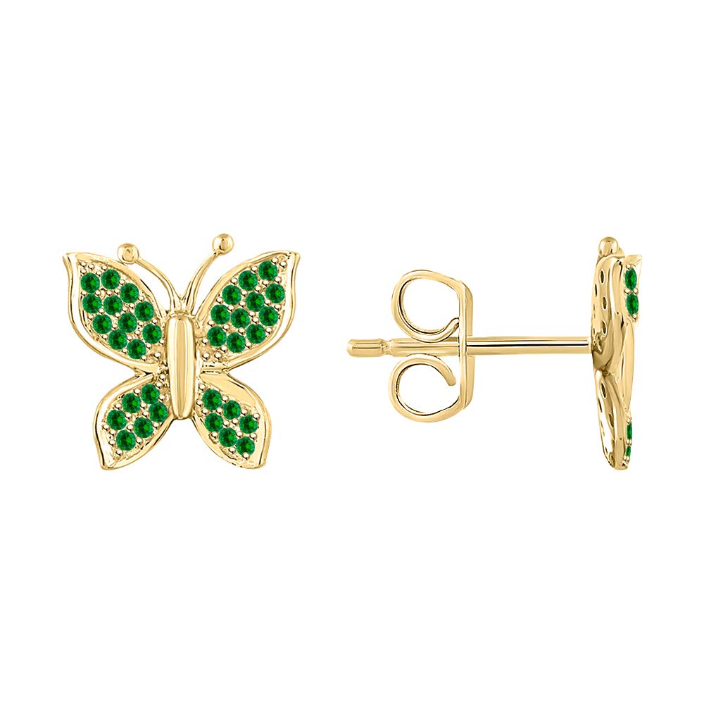 dazzlingjewelrycollection Beautiful Butterfly Shape Round Cut Green Emerald 14K Yellow Gold Over .925 Sterling Silver Stud Earrings For Women's