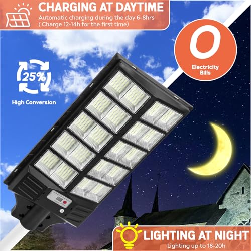 ilkqeppe Waterproof Solar Street Light, 3 Pcs Solar Energy 240 Degree Coverage Area Garden Lamp, 1152 Light Beads Outdoor Light, Large Capacity Battery Pavement Solar Street Light Black