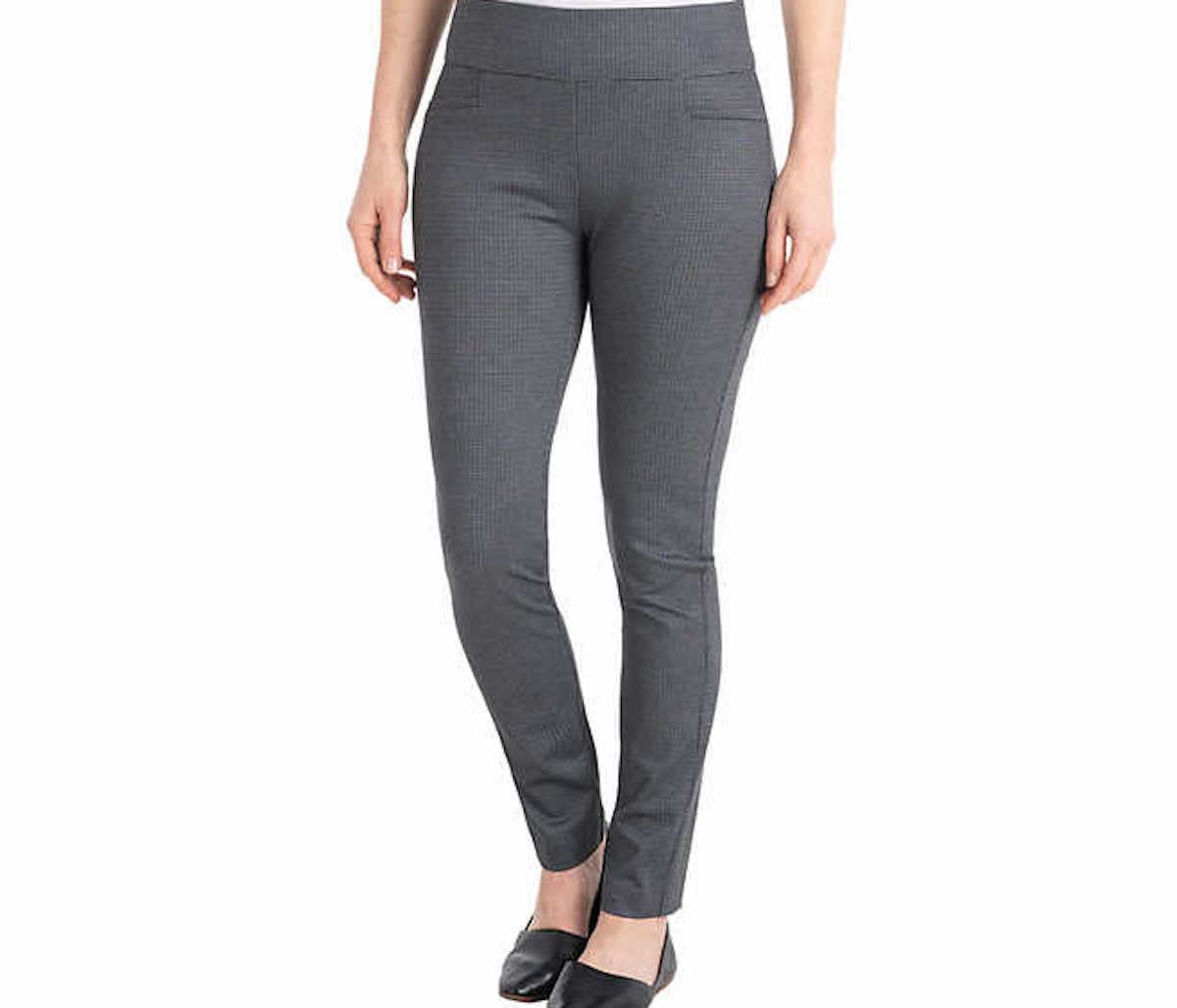 Dalia Women's Pull-On Ponte Pant with Built-in Tummy Control Panel (Small, Charcoal/Navy Combo)