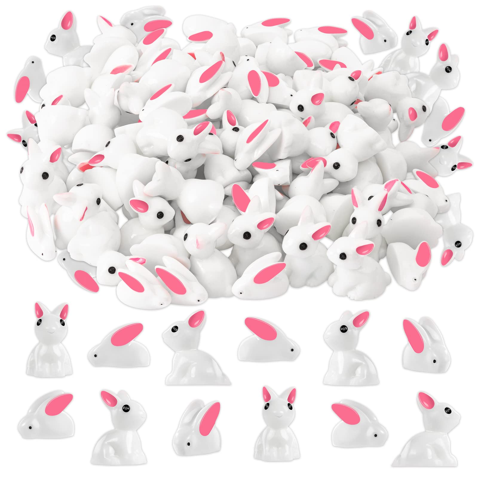FFNIU Miniature Rabbit Figurines, 100Pcs Mini Resin Bunny Animals Toy, Miniature Rabbit for Landscape Ornaments Miniature Garden Decor Potted Plant,Cake Topper Decoration
