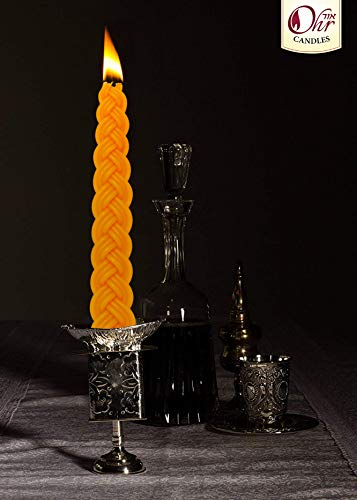 OHR CANDLES Braided Beeswax Havdalah Candle - Pure Bees Wax Shabbat Candle - Shabbat Judaica Gift - Flat Braid- 3-Pack